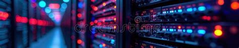 Rackmounted Servers Network Cables Glowing Lights Server Room Broadcasting Stock