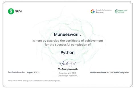 L Muneeswari On Linkedin Hello Professionals Im Happy To Share Completing My Phython Course