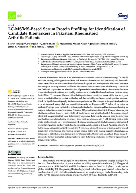Pdf Lc Msms Based Serum Protein Profiling For Identification Of