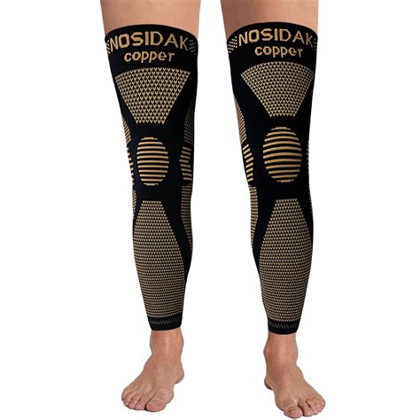 Full Leg Compression Sleeve Pair Copper Knee Sleeves Anti Slip