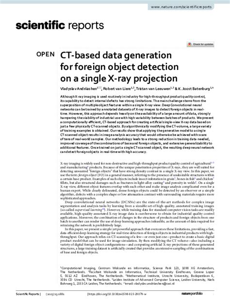 Pdf Ct Based Data Generation For Foreign Object Detection On A Single X Ray Projection