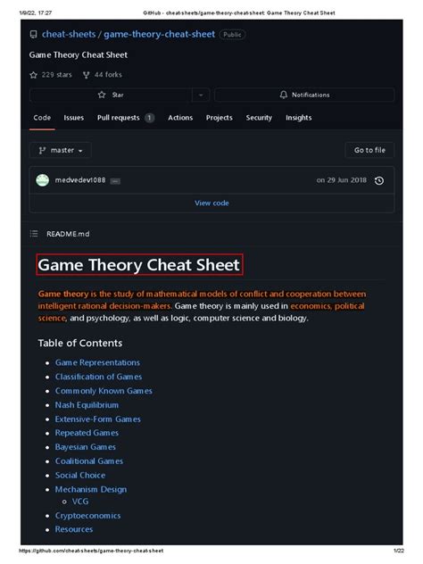 Github Game Theory Cheat Sheet Pdf Game Theory Economics Of