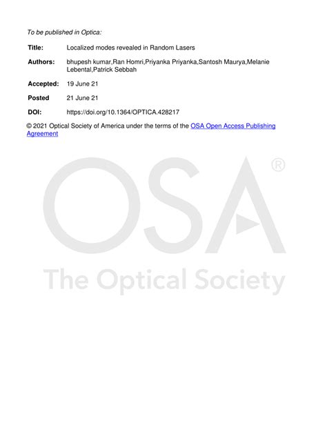 Pdf Localized Modes Revealed In Random Lasers