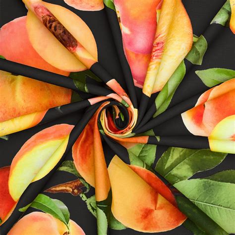 Printed Cotton Linens 140cm Peaches Black Ragland Order Fabric
