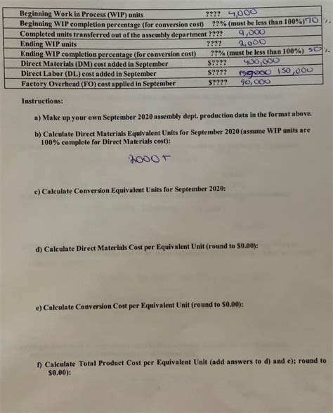 Solved Beginning Work In Process WIP Units Chegg Com
