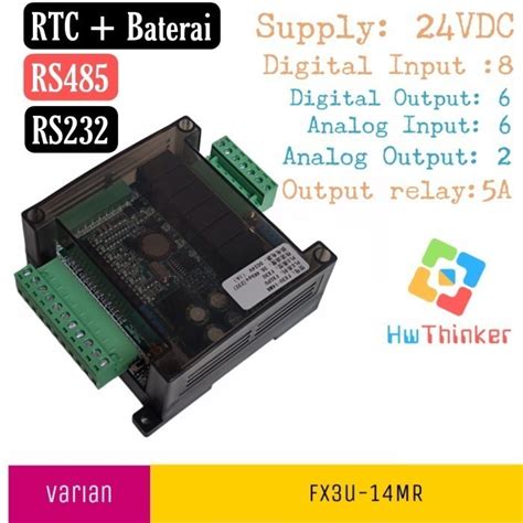 Jual Plc Fx3u 14mr Fx3u 14mt 8di 6do 6ad 2da Rs232 Rs485 Rtc Shopee
