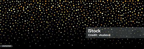 황금 떨어지는 색종이 배경입니다 반복되는 금빛 반짝이 패턴 노란색과 황금색 도트 벽지입니다 축하 크리스마스 새해 또는 생일 파티 장식 벡터 반복 배경 검은색에 대한 스톡