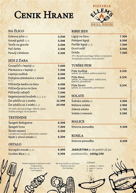 Menu At Baza Žar Baza Bar Maribor