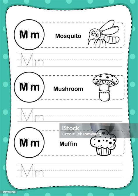 색칠 공부 책 그림에 대 한 만화 어휘를 가진 알파벳 문자 M 운동 벡터 교육에 대한 스톡 벡터 아트 및 기타 이미지 교육