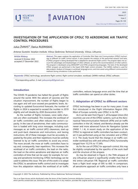 Pdf Investigation Of The Application Of Cpdlc To Aerodrome Air Traffic Control Procedures