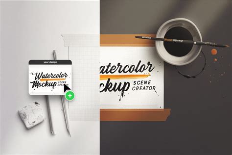 Watercolor Workspace Scene Creator Mockup Custom Scene
