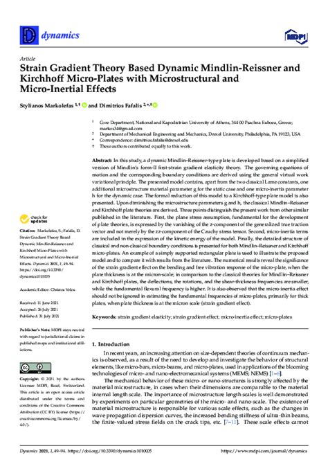Pdf Strain Gradient Theory Based Dynamic Mindlin Reissner And Kirchhoff Micro Plates With