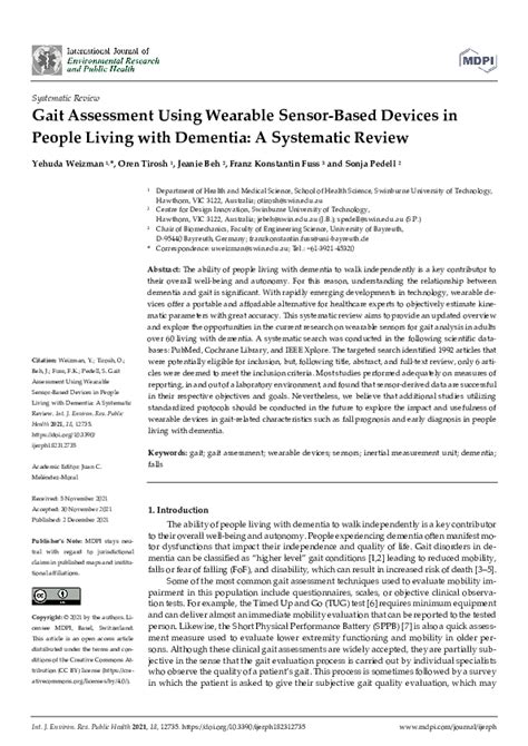 Pdf Gait Assessment Using Wearable Sensor Based Devices In People Living With Dementia A