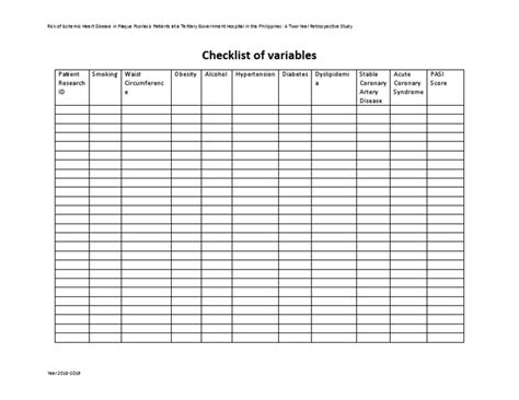 Checklist Of Variables Research Pdf