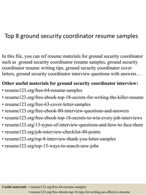 Top 8 Ground Security Coordinator Resume Samples Pdf