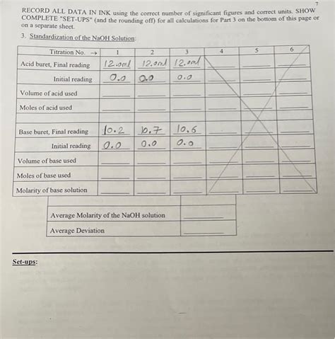 record all data in ink using the correct number of