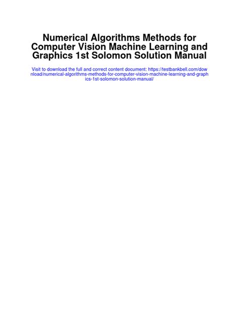 Numerical Algorithms Methods For Computer Vision Machine Learning And Graphics 1st Solomon