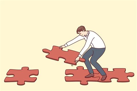 man connecting jigsaw puzzle pieces making way or road to walk male