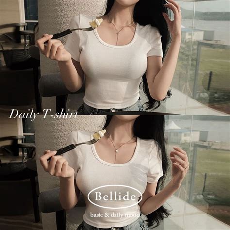 베이델리 Made반팔ver 찰랑 골지 유넥 크롭 반팔 티셔츠