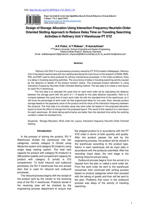 Pdf Design Of Storage Allocation Using Interaction Frequency Heuristic Order Oriented Slotting