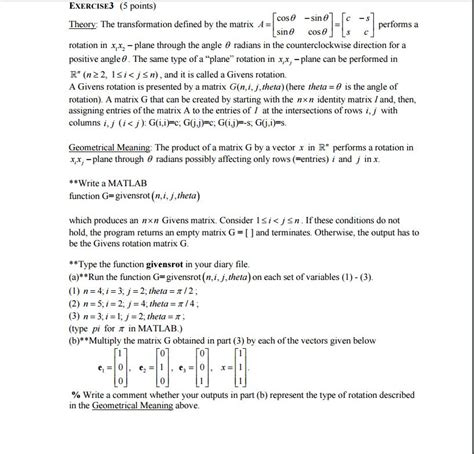 Solved The Transformation Defined By The Matrix A Cos Chegg Com