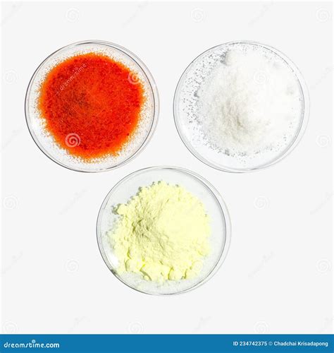 Potassium Dichromate In Chemical Watch Glass Place Next To Potassium Ferricyanide Liquid In