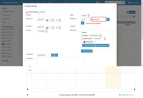 Php Suitecrm In The Calendar Under An Appointment The Lead In The