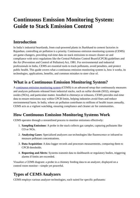 Continuous Emission Monitoring System Guide To Stack Emission Control