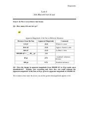 Lab4 Worksheet 1 1 Doc Magnitudes LAB 4 THE MAGNITUDE SCALE PART I