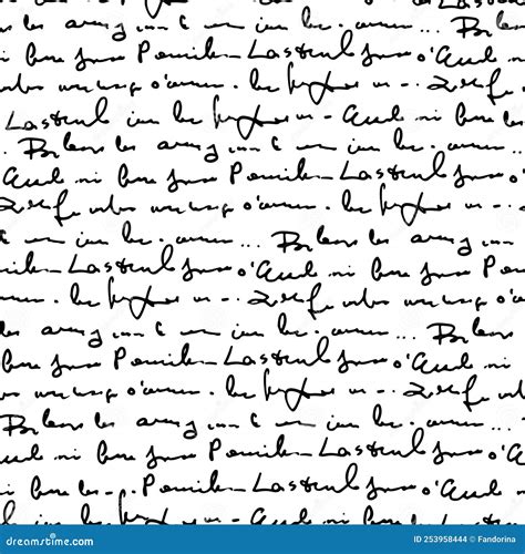 Handwritten Abstract Text Seamless Pattern Vector Monochrome Script Background Stock Vector