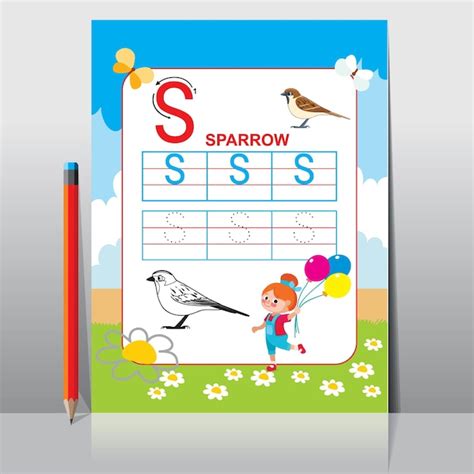 학습 키즈 알파벳 활동 알파벳 학습을 위한 워크시트 필기 연습 에스 프리미엄 벡터