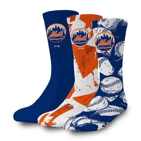 New York Mets Islide Three Pack Lifestyle Crew Socks Set