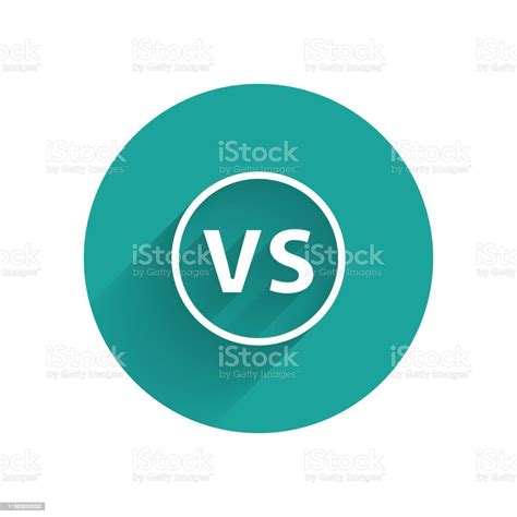 긴 그림자로 격리 된 흰색 Vs 대 전투 아이콘 경쟁 대 경기 게임 무술 전투 대 스포츠 녹색 원 버튼입니다 벡터 일러스트레이션 개념에 대한 스톡 벡터 아트 및 기타 이미지
