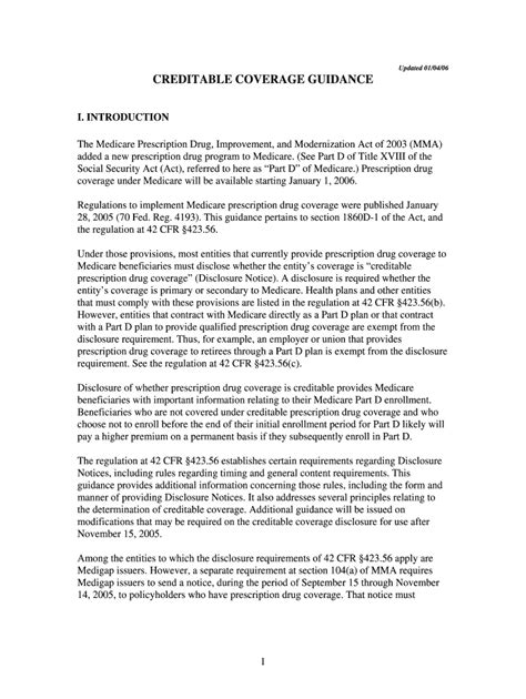 Fillable Online Creditable Coverage Guidance Document For Medicare Part D Fax Email Print