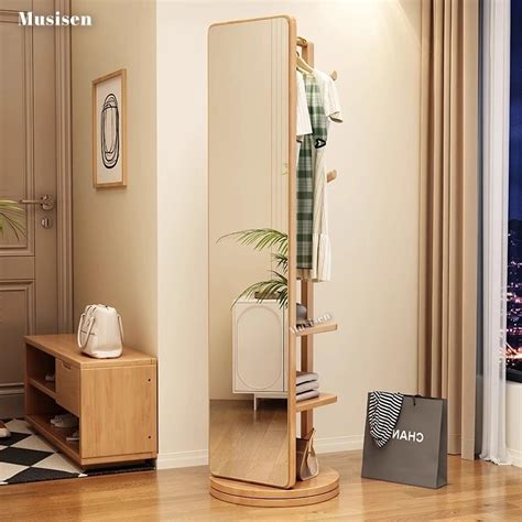 Musisen กระจก กระจกแต่งตัว 165 30ซม กระจกยาว ตั้งพื้น กระจกตกแต่งห้อง ราวแขวนผ้า กระจกเก็บของได้