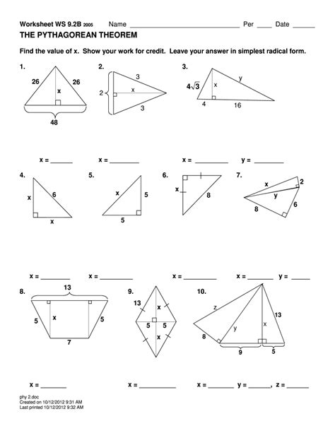 Pythagorean Theorem Calculator Simplest Radical Form Fill Out And Sign