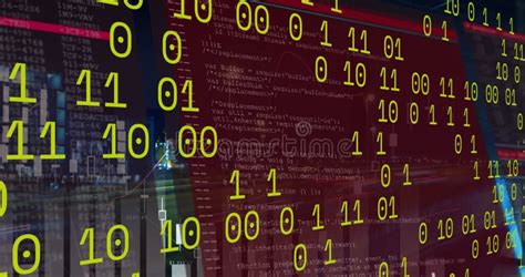 Animation Of Binary Code Over Timelapse With Night Road Traffic Stock