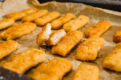 Crunchy Breaded Fish Sticks Made From Wild Caught Alaskan Pollock Close