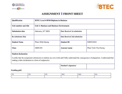 assignment 1 assignment 1 front sheet qualification btec level 4 hnd