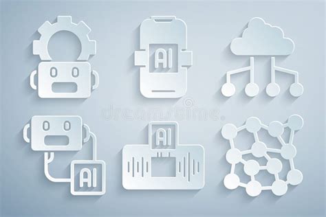 Set Artificial Intelligence Ai Network Cloud Connection Robot Neural Network And Robot