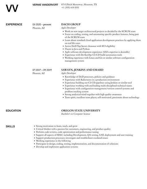 Agile Developer Resume Samples Velvet Jobs
