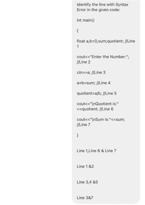 Solved Identify The Line With Syntax Error In The Given Chegg