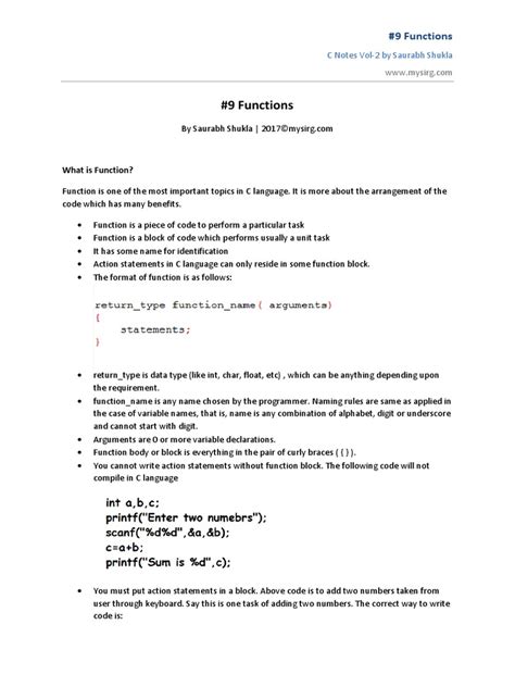 9 Functions Pdf Parameter Computer Programming Variable