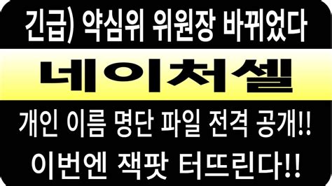 네이처셀 주가긴급약심위 위원장 바뀌었다 개인 이름 명단 파일 전격 공개이번엔 잭팟 터뜨리나 네이처셀 네이처셀 주가 네이처셀 전망 네이처셀 주식 Youtube