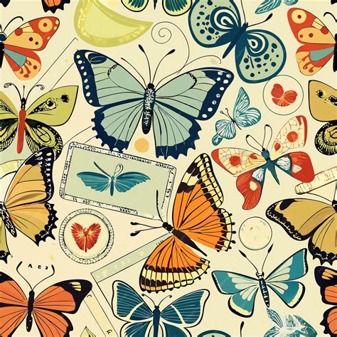Colorful Butterfly Pattern Seamless Design Nature Insect Art Premium