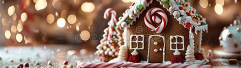 A Cozy Gingerbread House With Candy Cane Windows And Gumdrop