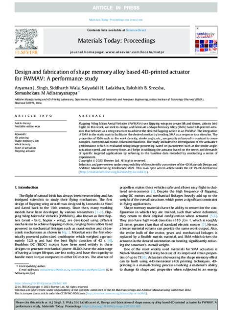 Pdf Design And Fabrication Of Shape Memory Alloy Based 4d Printed Actuator For Fwmav A
