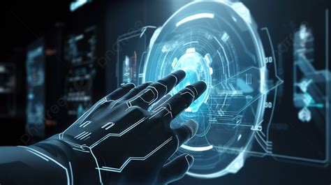 Hud Display Showing Robotic Hand At Work In 3d Render Background