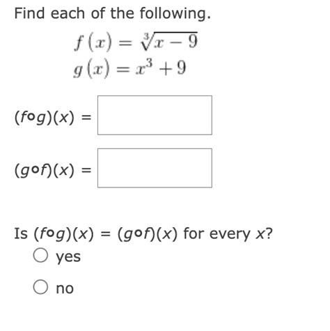 Solved Find Each Of The Following F X 3x−9g X X3 9