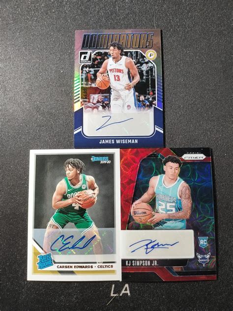 【la拍卖】2024 25 Panini Prizm Donruss 杜蕾斯 新秀rc Kj 辛普森 卡森 爱德华兹 詹姆斯 怀斯曼 红圈圈折 折射 签字 99编 3张打包 印刷线如图